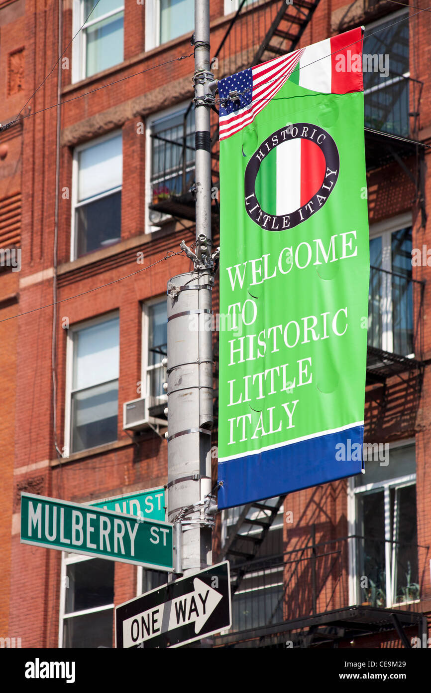 Welcome street sign in Little Italy, Manhattan, New York City Stock ...