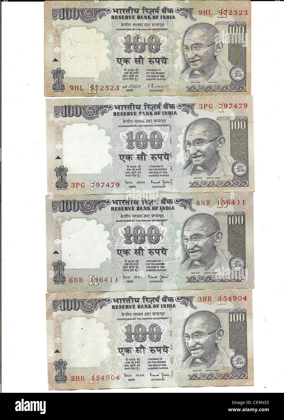 International currency -Indian rupee notes with portraits of Gandhi ...
