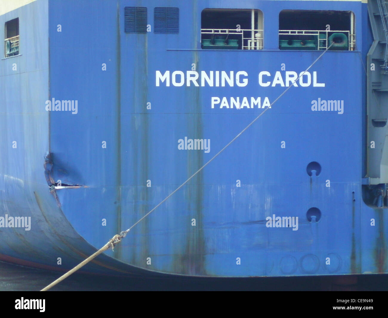 The stern of the car carrier Morning Carol is shown in this image ...