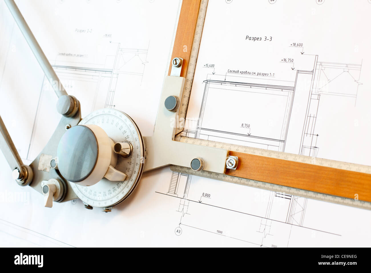 Old-fashioned drawing board with white project blueprint Stock Photo ...