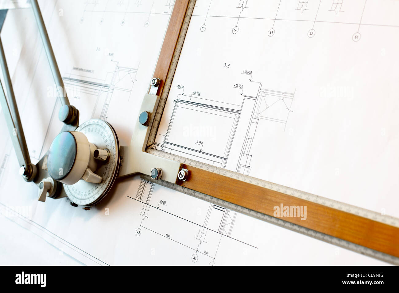 Old-fashioned drawing board with white project white-and-black ...