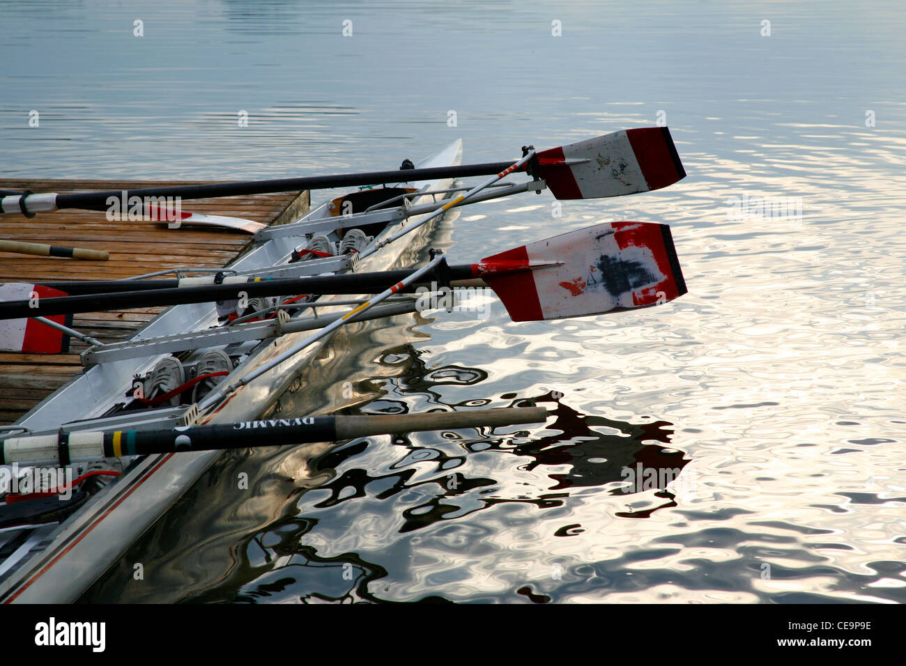 Racing shell at jetty Stock Photo - Alamy