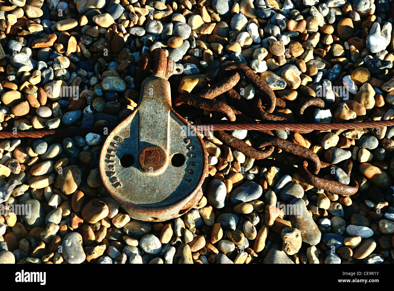 Metal Block with Rusty Hawser Chain Stock Photo - Alamy