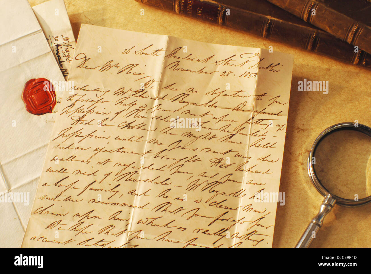 Old letter read by magnify glass, from 1800's Stock Photo - Alamy