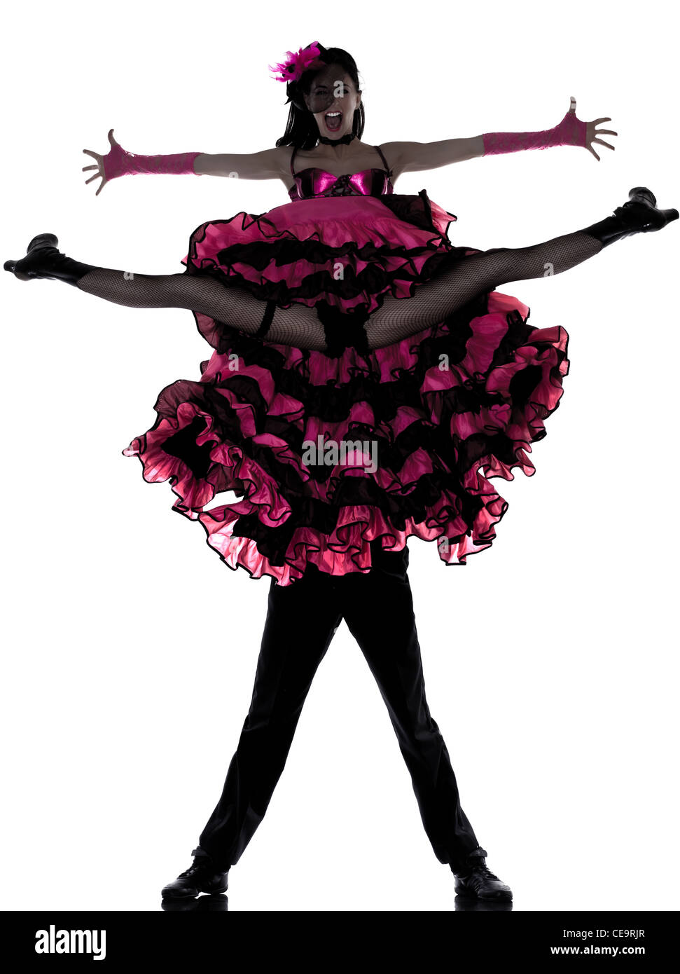couple man woman dancer dancing french cancan in studio isolated on ...