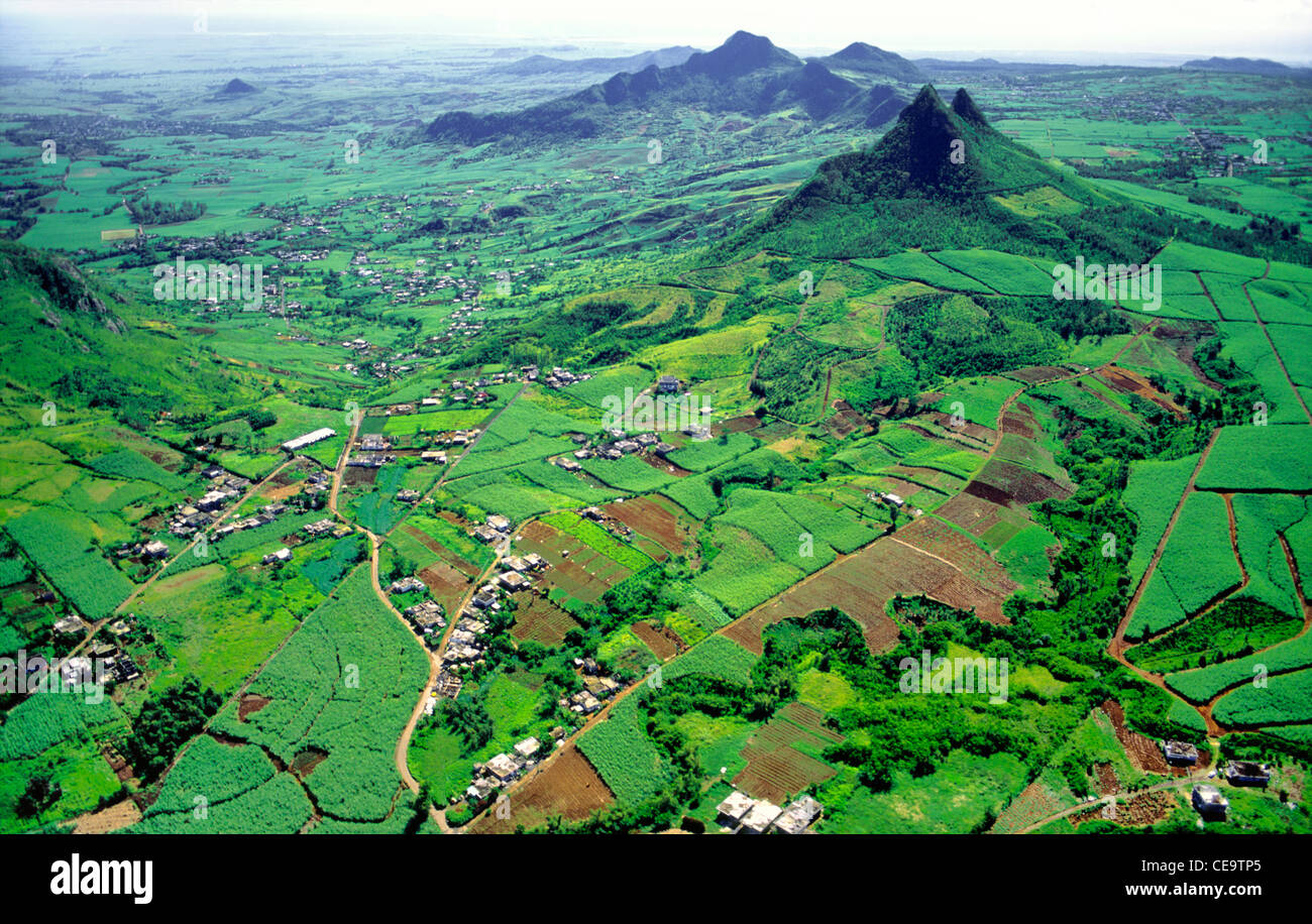 Island of Mauritius in the Indian Ocean. Aerial view of central ...