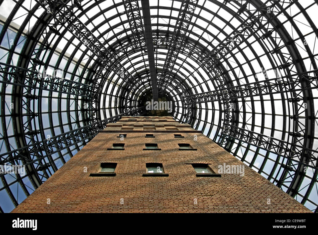 The steel-framed, conical-shaped ceiling covering a shopping centre in ...
