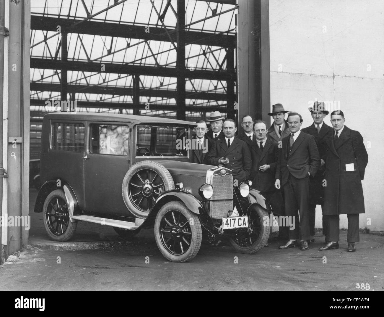 The new fabric bodied, 2 door Clyno 'Nine' saloon leaving the Bushbury ...