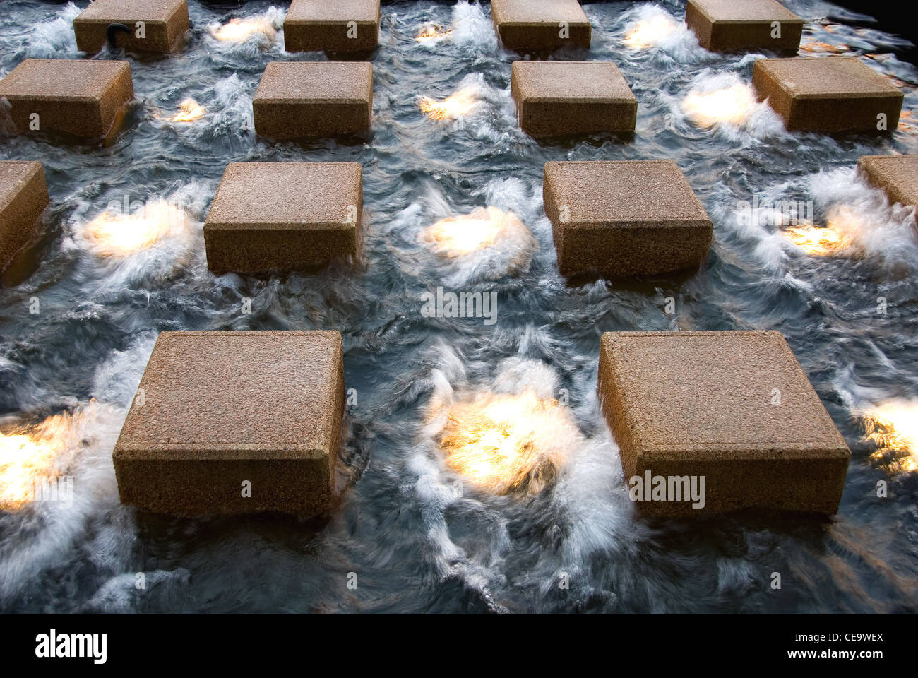 A water feature beside a walkway in the Darling Harbour precinct ...