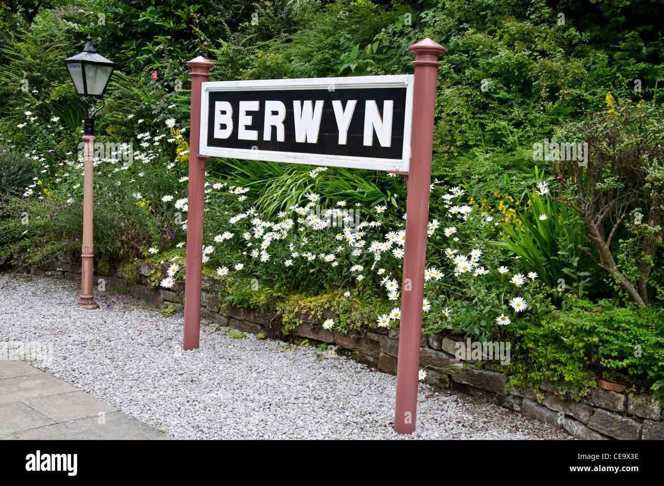 Berwyn Station sign on the Llangollen Railway, North Wales Stock Photo ...