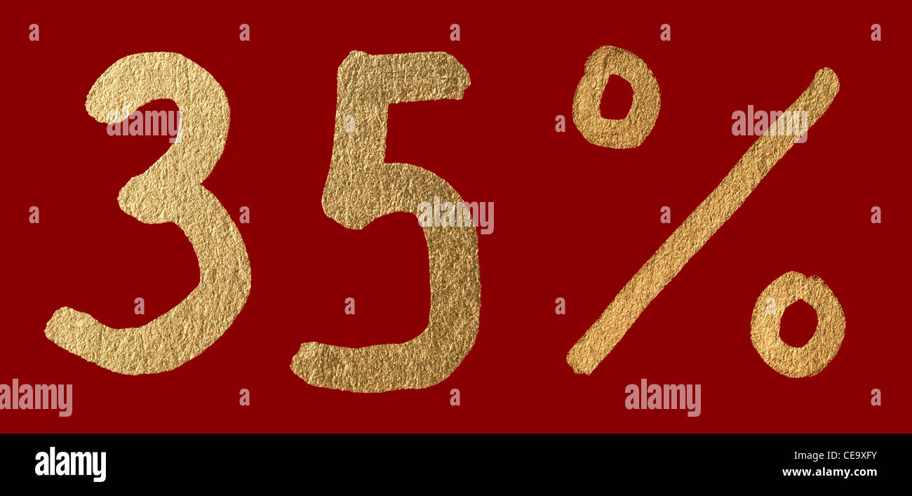 Thirty-five percent discount shiny digits. 35 and % symbols over red ...