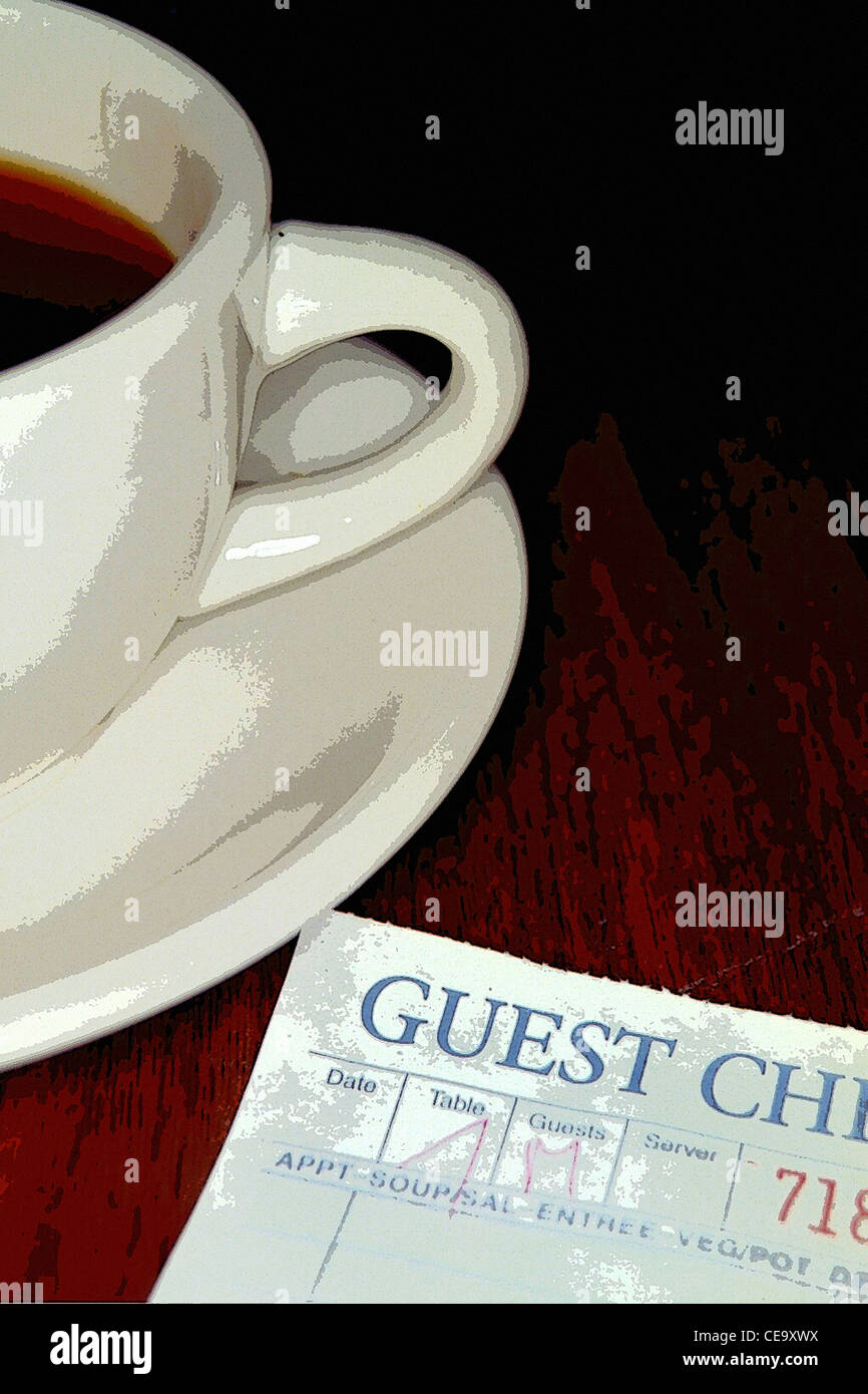 Closeup Illustration of a Diner Style Cup of Black Coffee and Saucer on ...