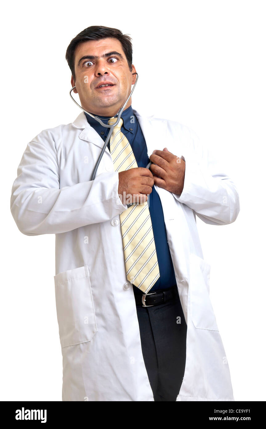 Doctor with funny face isolated against a white background Stock Photo ...