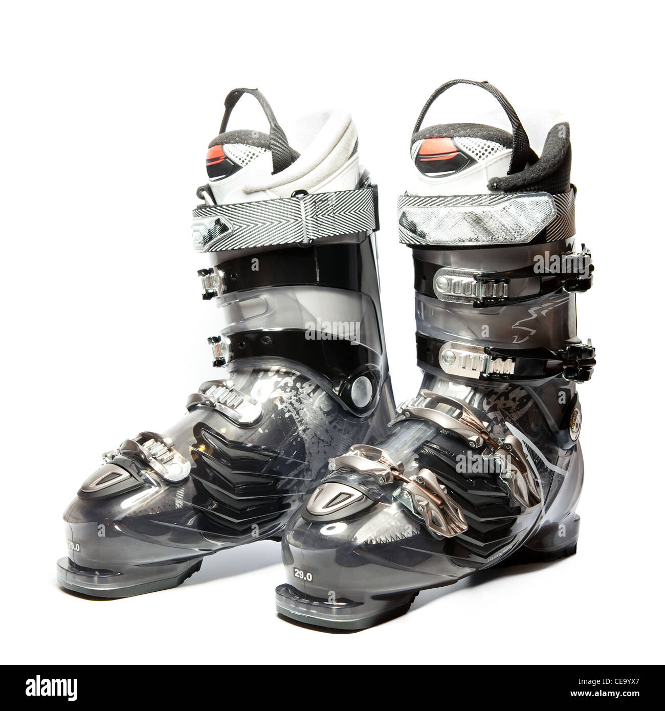 Modern professional ski boots isolated over white background Stock ...