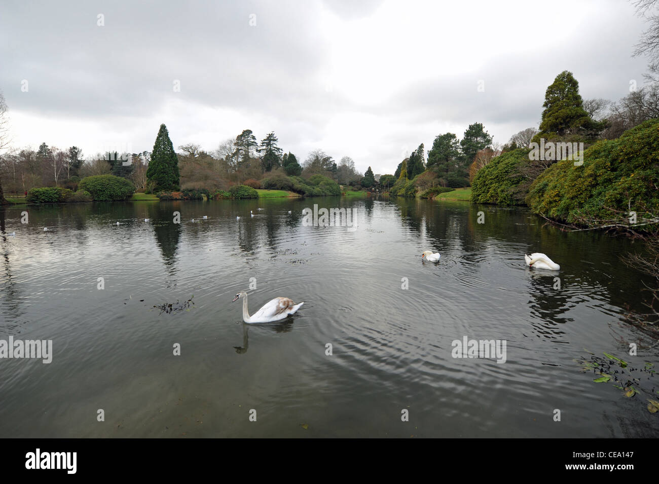 Sheffield Park gardens and house on a dull winters day in Sussex UK ...