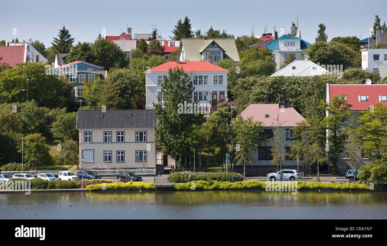 Homes by the pond in downtown, Reykjavik, Iceland Stock Photo - Alamy