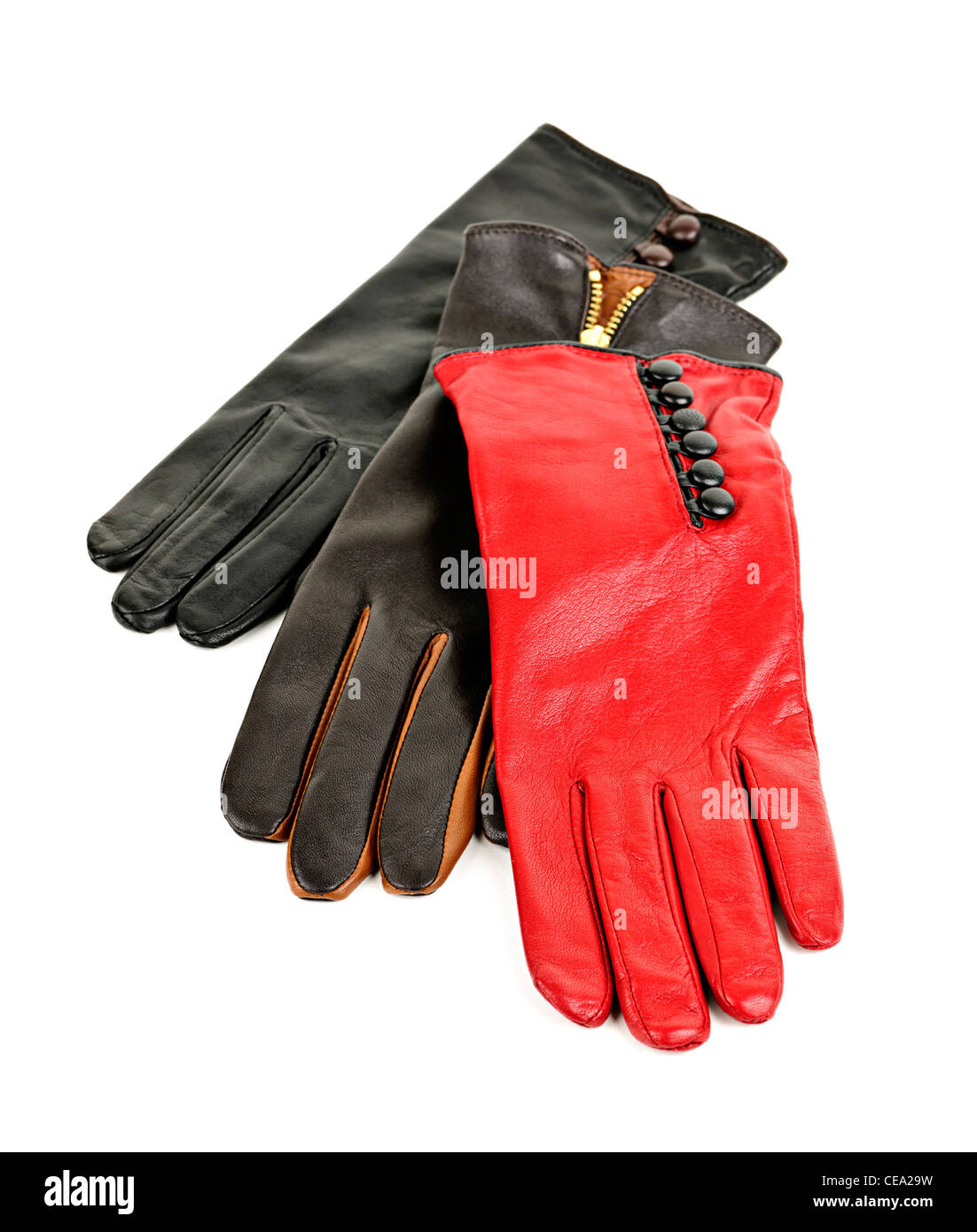 Assorted leather female gloves isolated on white background Stock Photo ...