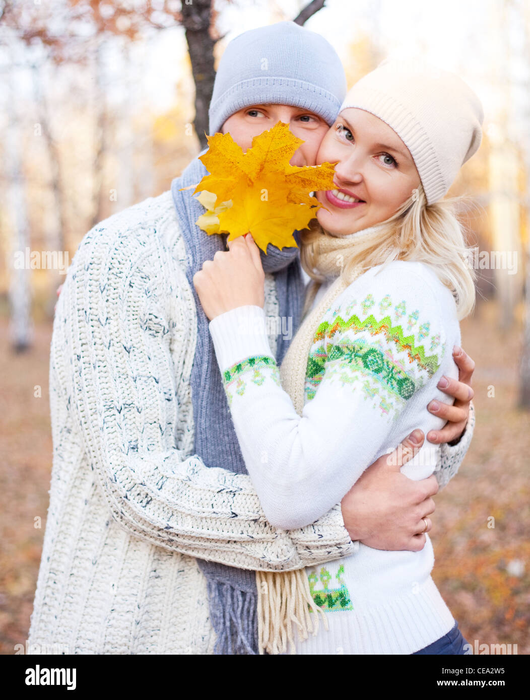happy couple in the autumn park Stock Photo - Alamy