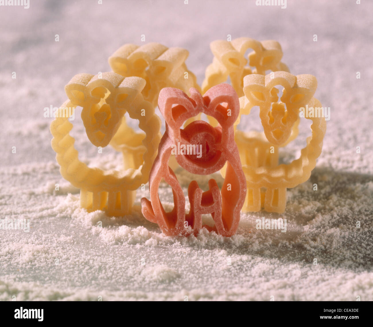 Still: Sheep and pig shaped noodles Stock Photo - Alamy