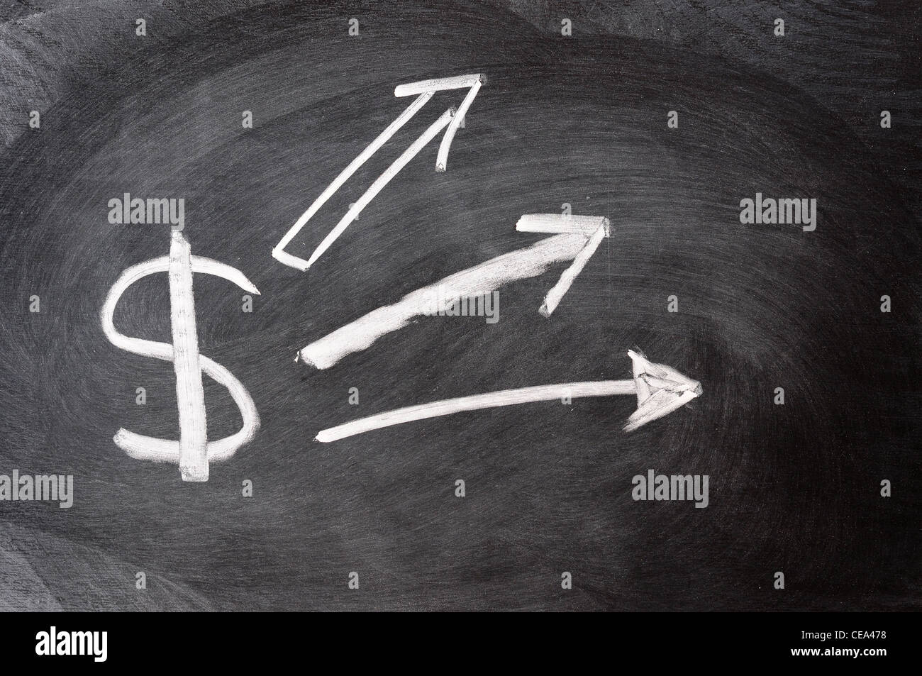 US Dollar sign with up arrows written on blackboard Stock Photo - Alamy