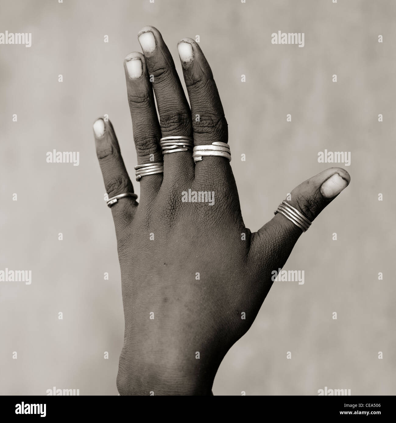 Hamer Woman Ringed Fingers Hand Ethiopia Stock Photo - Alamy