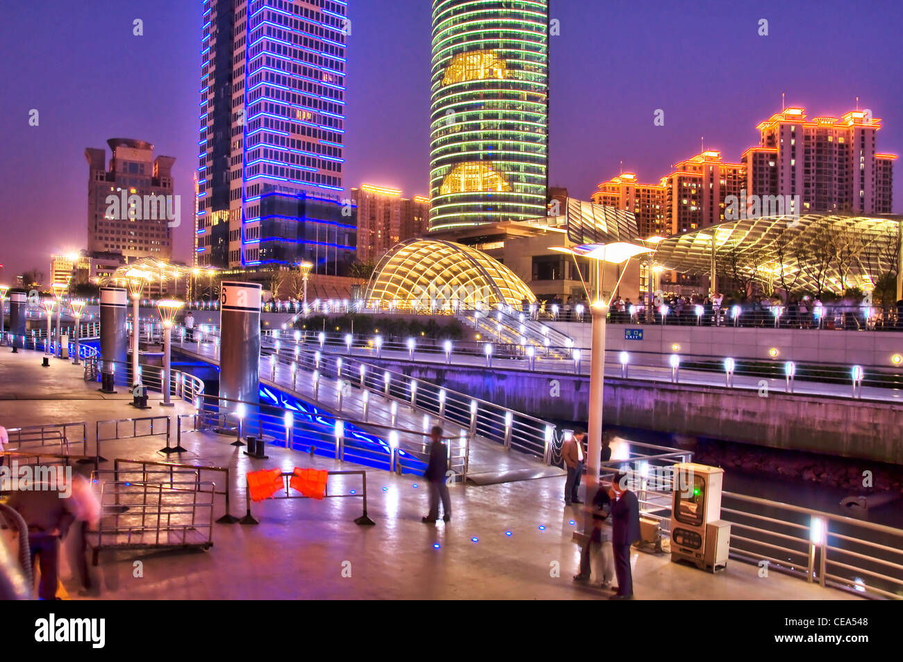 Huangpu river cruises dock by night - Shanghai, south Bund - China ...
