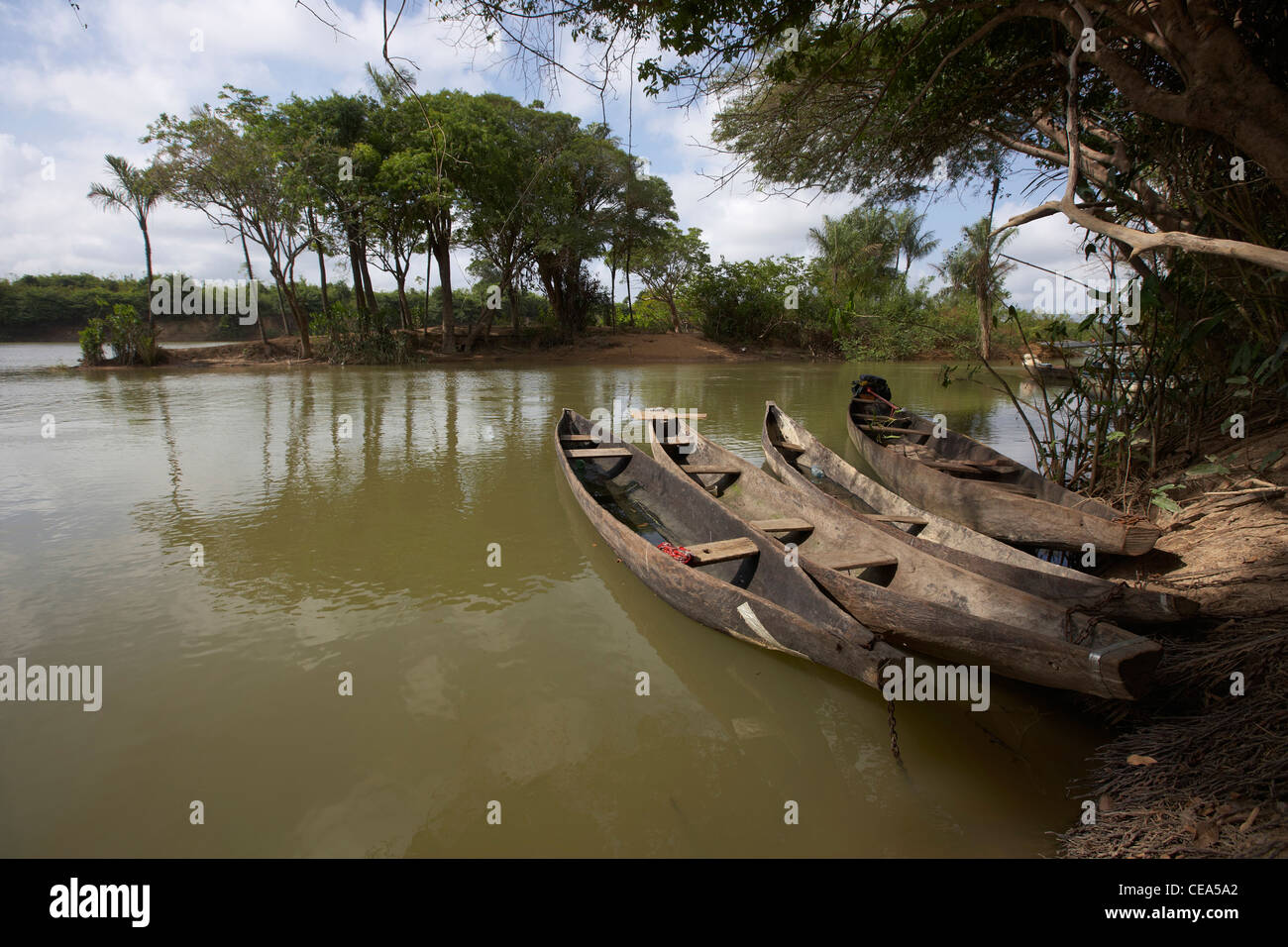 Dugout canoes on the Rupununi River, Guyana, South America Stock Photo ...