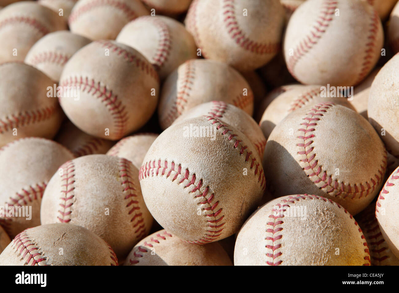 Used baseballs in rows Stock Photo - Alamy