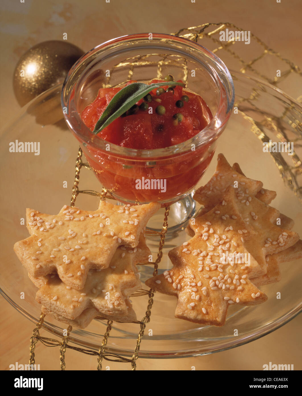 Cheese - short crust - trees with tomato salsa Stock Photo - Alamy