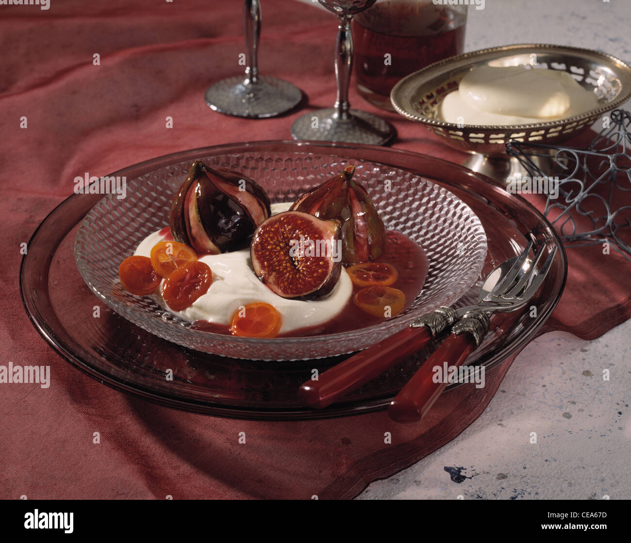 Port wine figs with mascarpone - orange sauce Stock Photo - Alamy