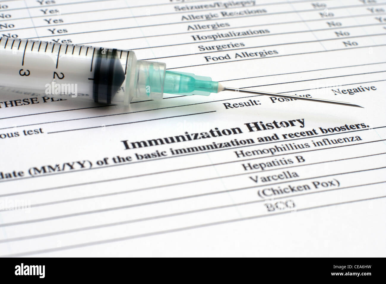 Immunization history form Stock Photo - Alamy
