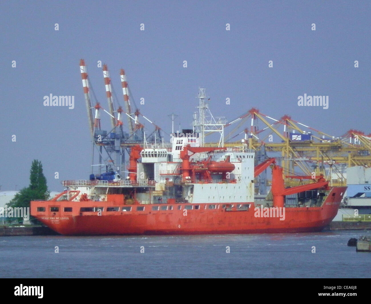 The Russian research ship Akademik Fyodorv is docked in Bremerhaven ...