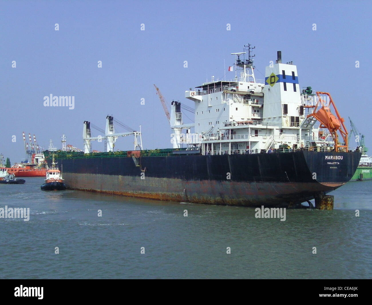 The bulk carrier Maribou, recently released from the floating drydock ...