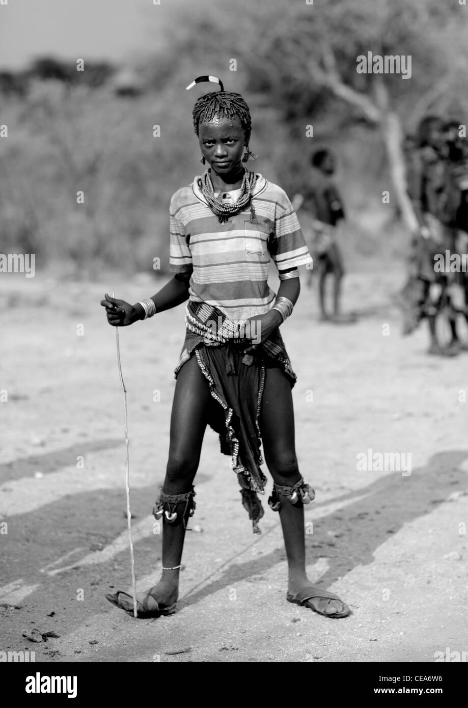 One Young Hamer Woman Holding A Whip At Bull Jumping Ceremony Omo ...
