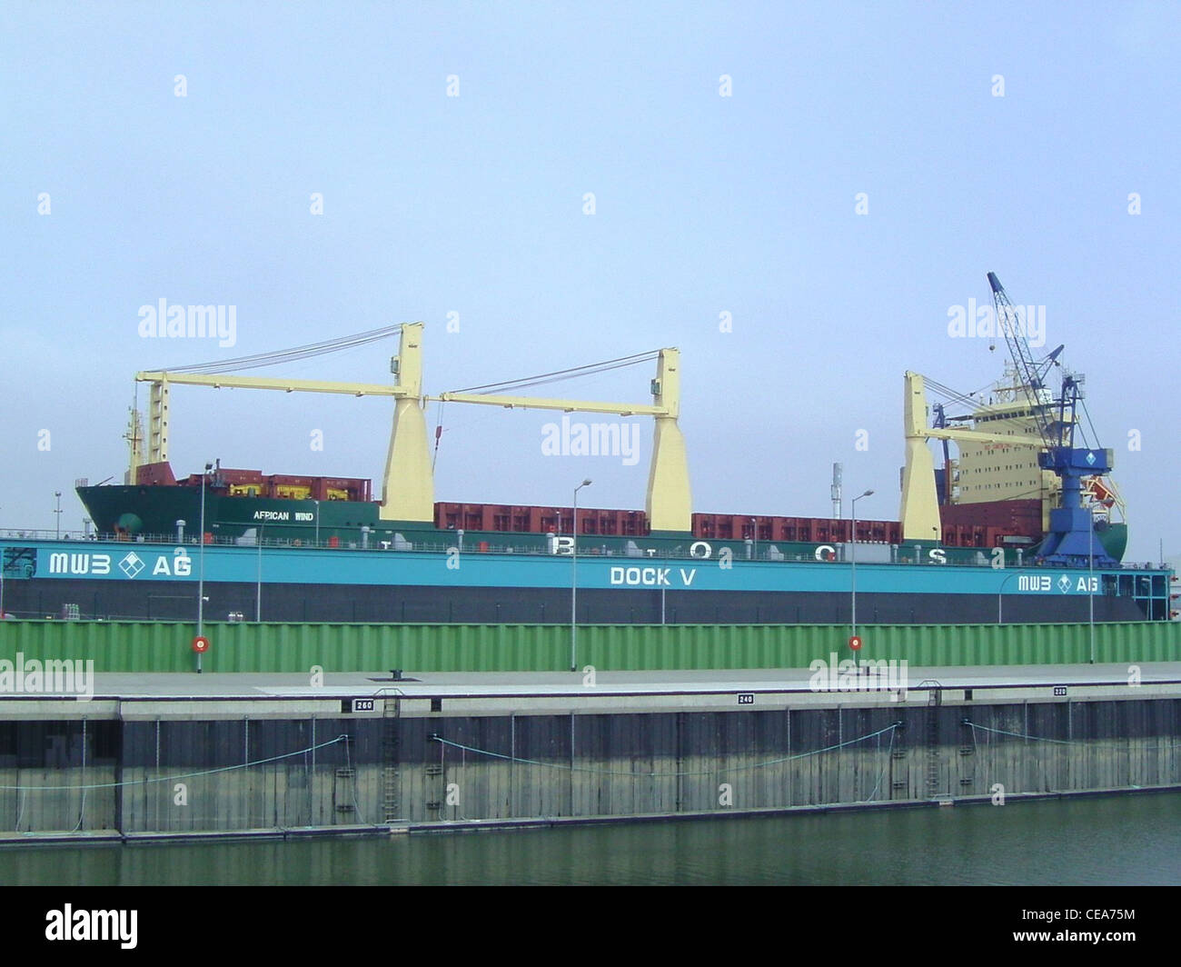 The general cargo ship African Wind is docked in the floating drydock ...