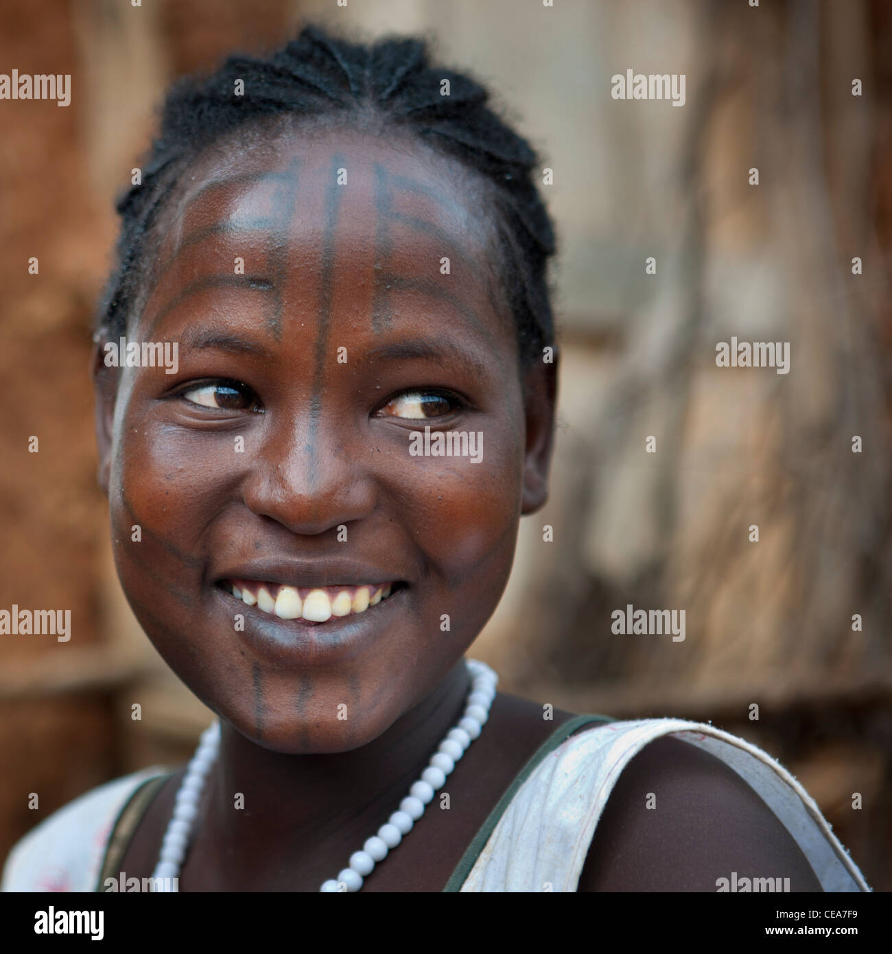Smiling Tattooed Face Tsemay Woman Omo Valley Ethiopia Stock Photo - Alamy