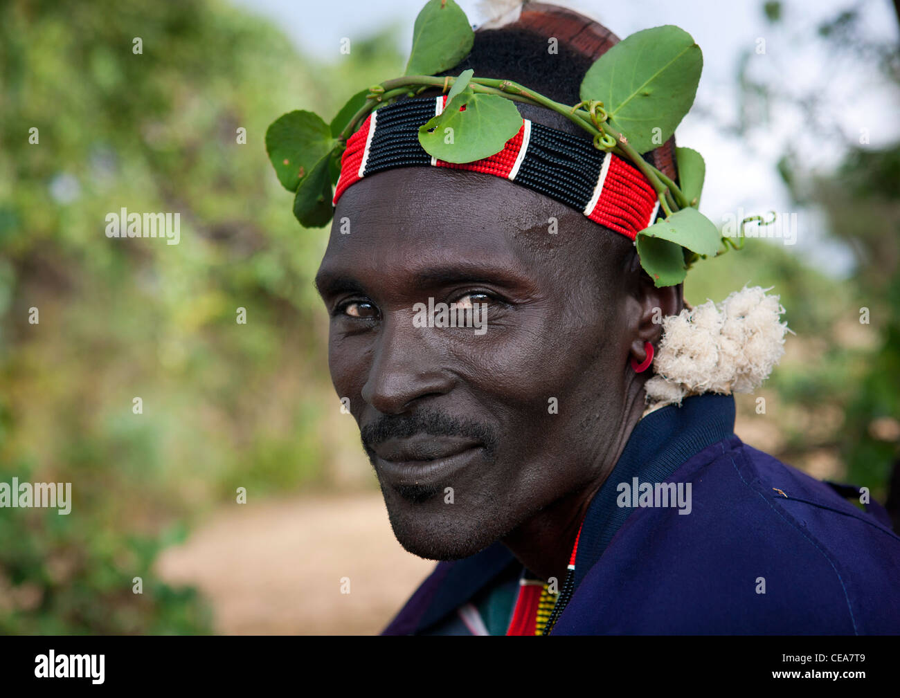Bana Smiling Man With Beaded Crown Of Leaves Portrait Ethiopia Stock ...