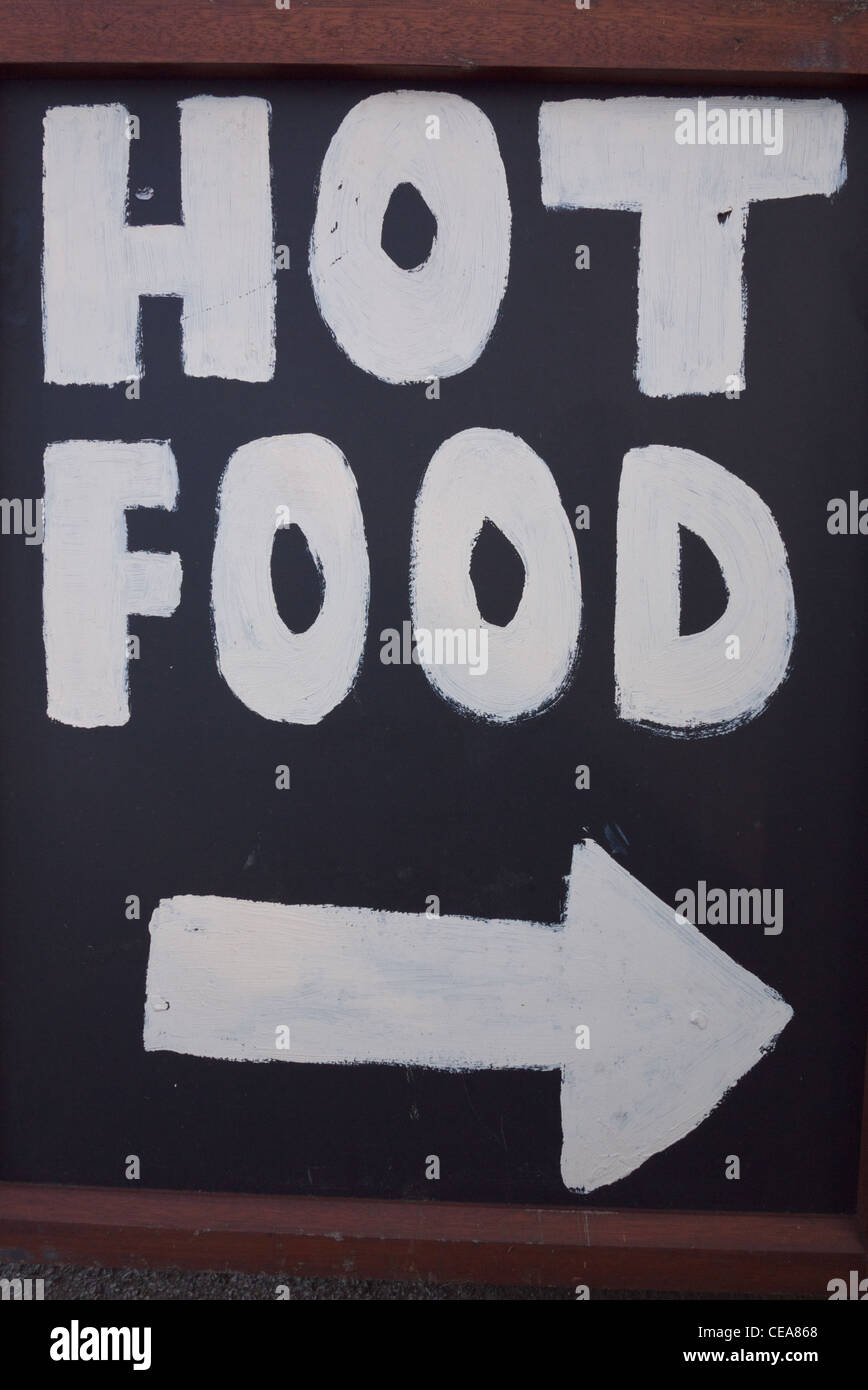 Hand written HOT FOOD sign Stock Photo - Alamy