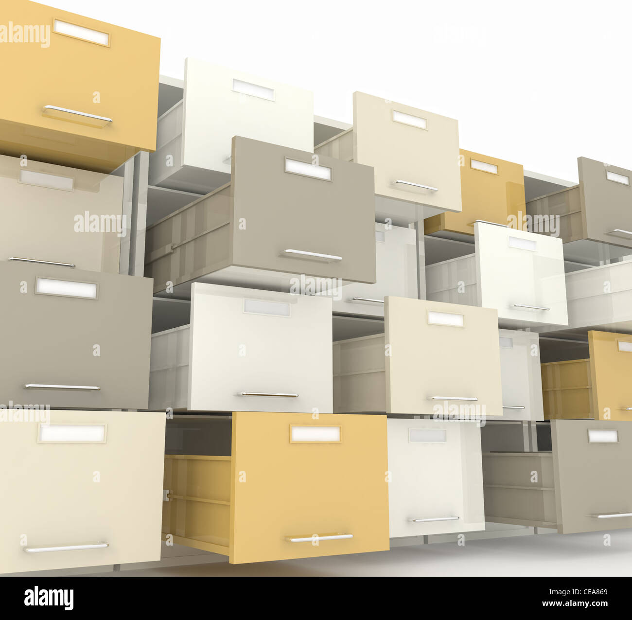 3d image of open drawer of file cabinet Stock Photo - Alamy