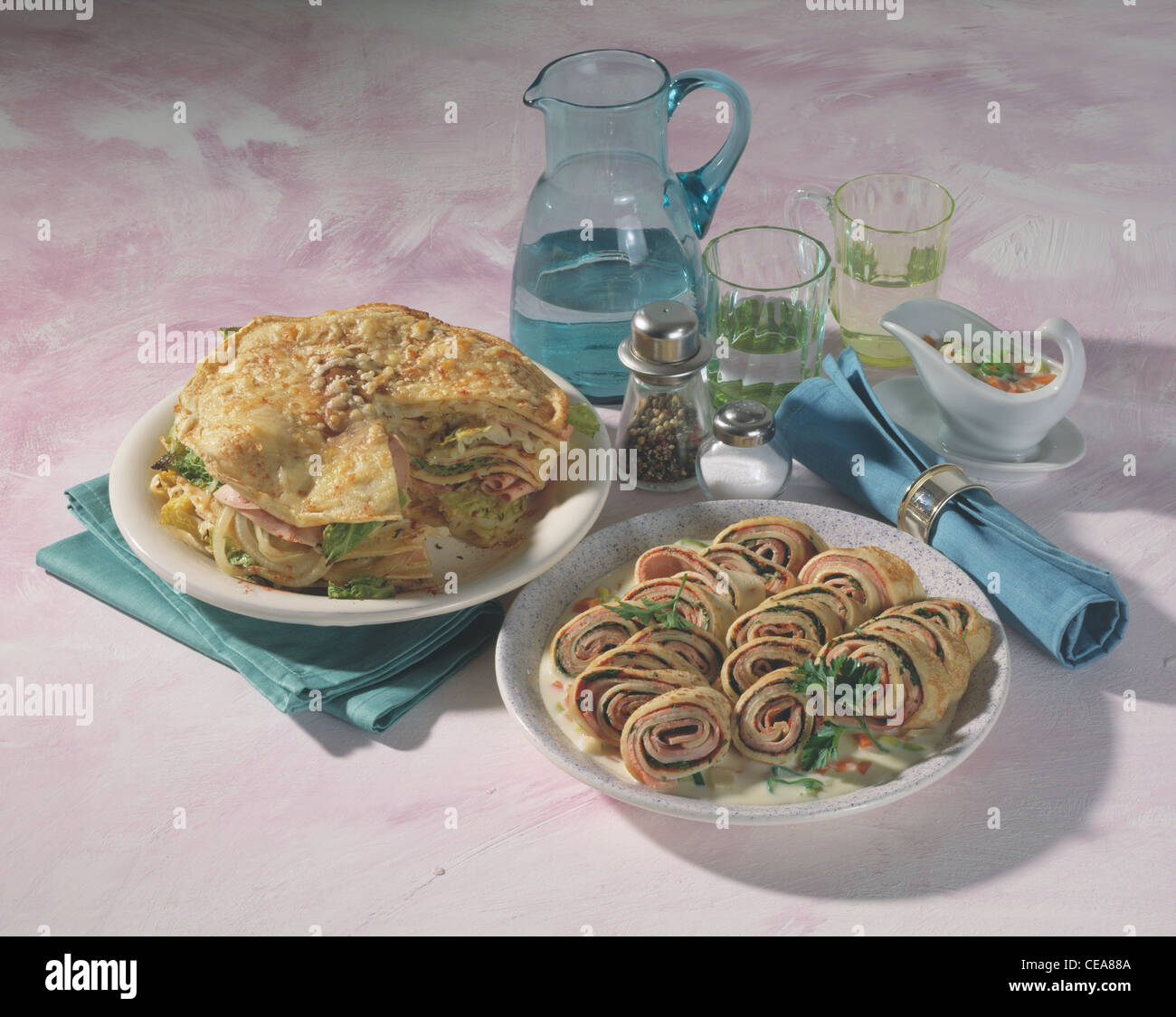 Tableau: Pancake stack with savoy cabbage and cream / bacon - pancake ...