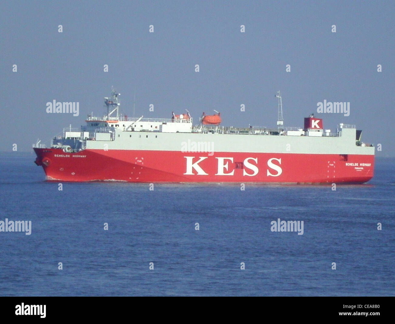 The RORO ship Schelde Highway is seen outbound on the River Elbe near ...
