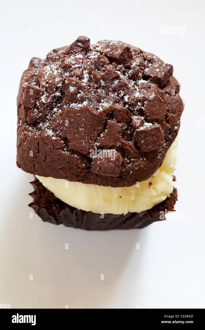 Individual chocolate cake with cream isolated on white background Stock ...