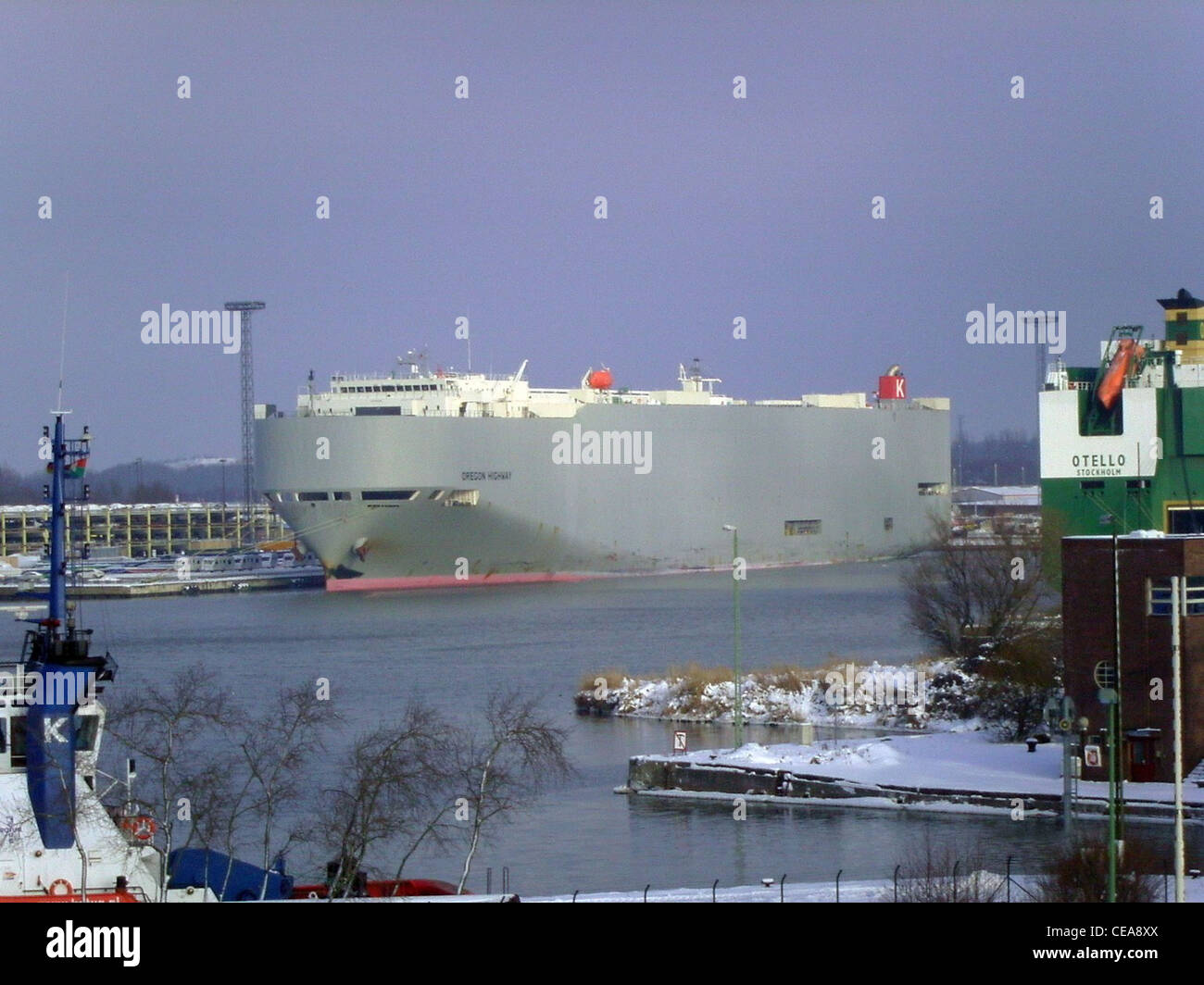 The car carrier vessel Oregon Highway, docked at the port of ...