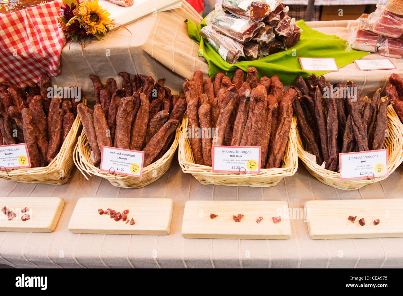 Borough Market London assortment charcuterie smoked sausages venison ...