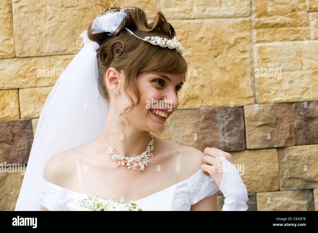 Portrait of a young smiling bride Stock Photo - Alamy