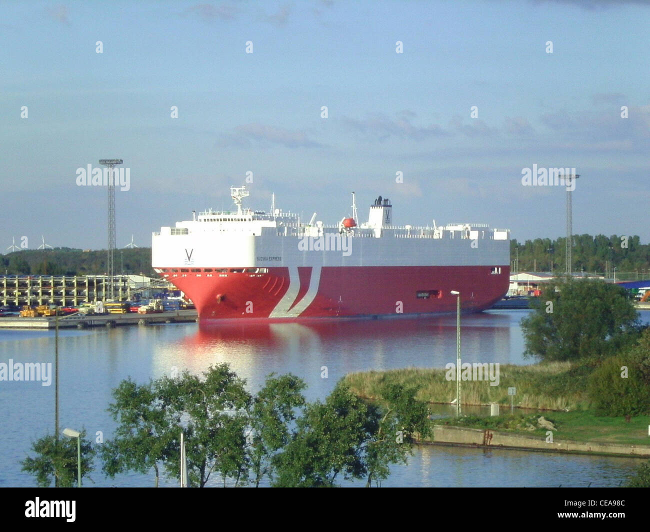The car carrier Suzuka Express in the port of Bremerhaven, Germany. The ...
