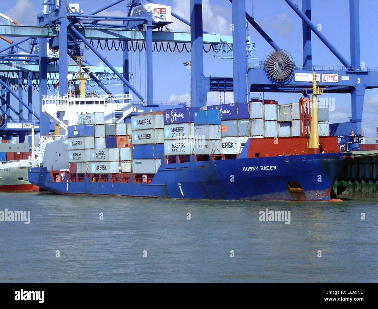 The Husky Racer is a feeder ship seen docked at the container terminal in Bremerhaven, Germany ...