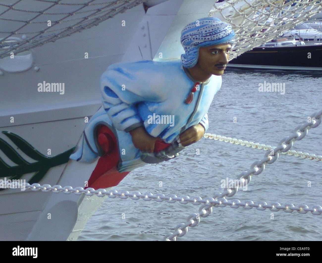 The figurehead of the Omani sailing ship Shabab Oman is a prominent ...
