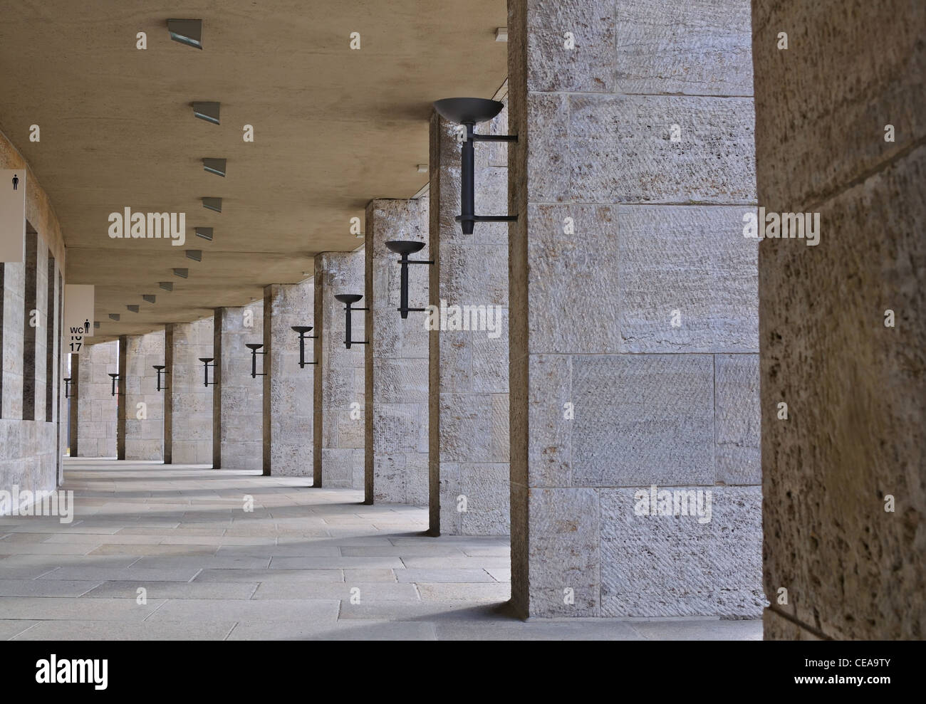 Berlin: Gallery with torch lights in Olympiastadion (Olympic Stadium ...