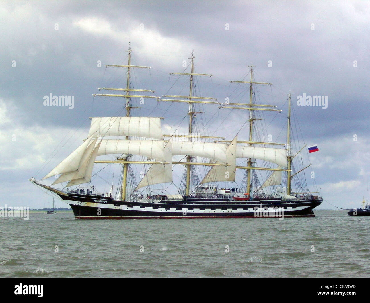 The Russian tall ship Kruzenshtern takes part in a parade on the River ...